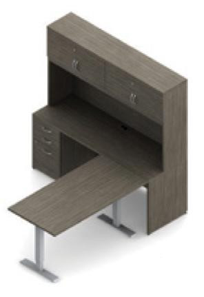 Global Zira Height Adjustable L Shaped Desk with Hutch