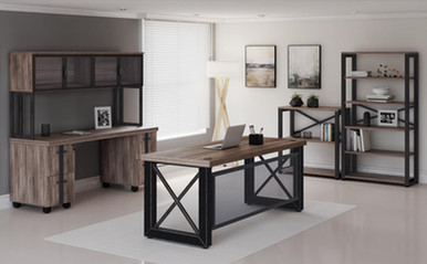 Office Source Riveted Collection Rustic Industrial Executive Office Furniture Set