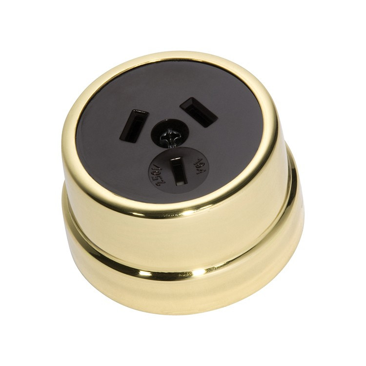 Traditional Polished Brass Power Point Socket with Brown Insert- 5479 ...