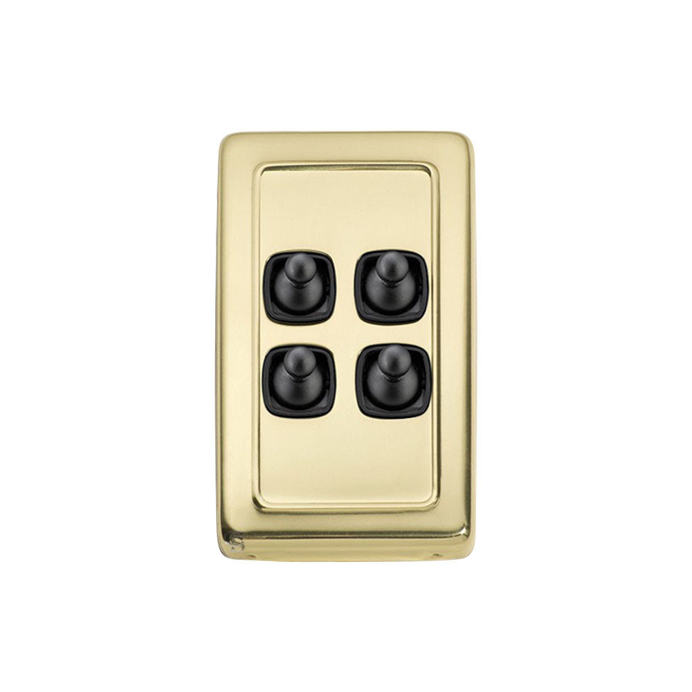 Classic 4 Gang Flat Plate Polished Brass Light Switch -Matte Black ...