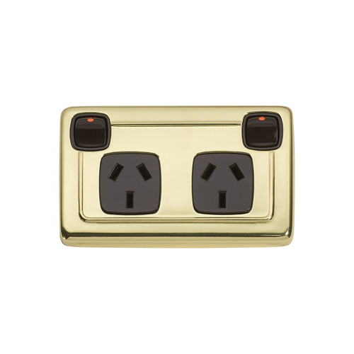 Classic Double GPO Flat Plate Period Power Point - Polished Brass with ...