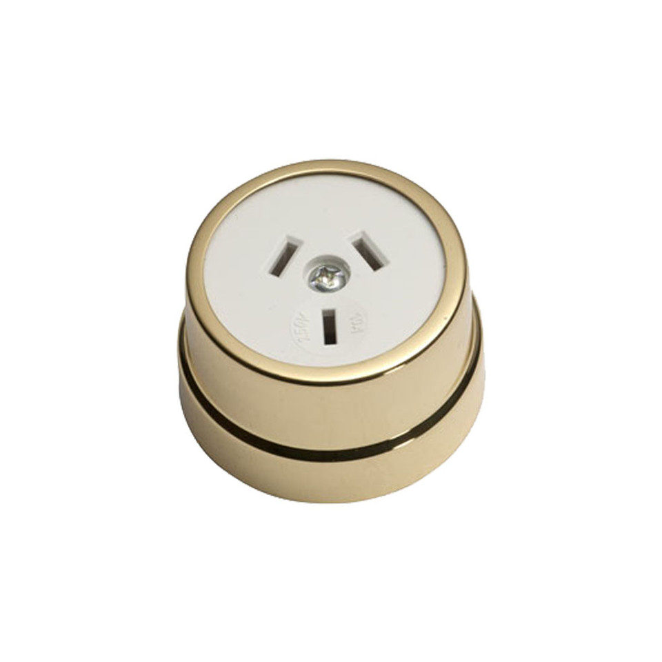 Heritage Clipsal Round Power Point Socket - White Socket with Brass ...