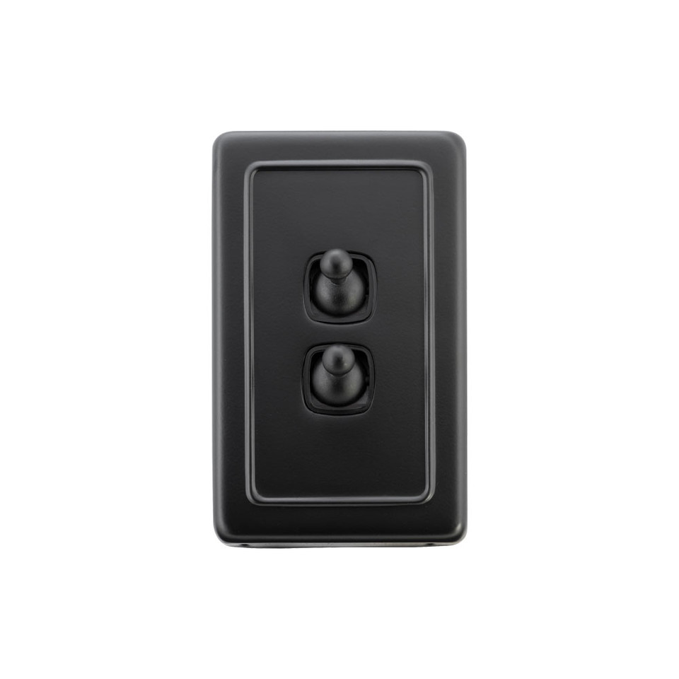 2 Gang Flat Plate Heritage Light Switches - Matte Black Toggle with ...