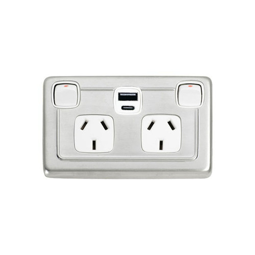 Country Style Twin Power Point with Dual A-C USB Charging Outlet ...