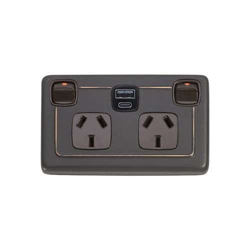 Double GPO Country Style Power Point with Dual A-C USB Charging Port ...