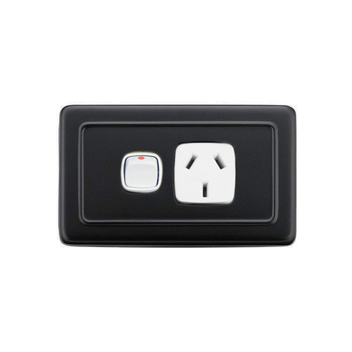 Single GPO Flat Plate Heritage Power Point - Matt Black with White ...