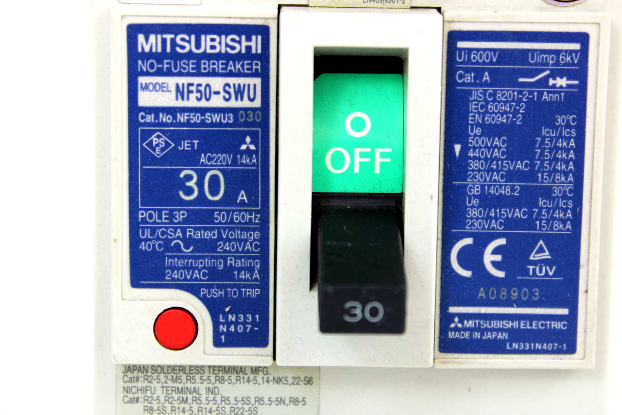 Mitsubishi NF50-SWU3030 No-Fuse Circuit Breaker, 30 Amp, 3-Pole, 240V AC