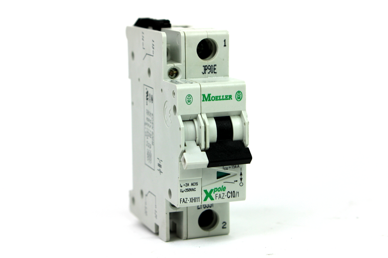 Moeller FAZ-C10/1 XPole Circuit Breaker, 10 Amp, 15kA w/ FAZ-XHI11 Aux ...