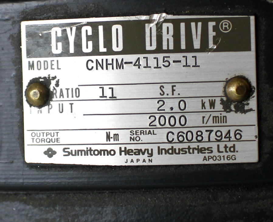Mitsubishi HC-SF202BC1H-S2 Servo Motor w/ Cyclo Drive CNHM-4115-11 Gear ...