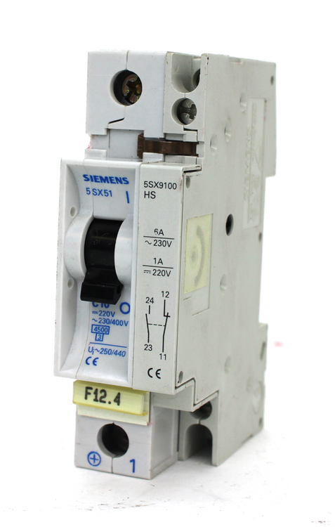 Siemens 5SX51 C10 Circuit Breaker 1Pole 10Amps w/ 5SX9100HS Auxiliary ...