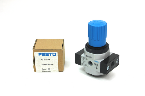 Festo LR-1/4-D-I-MINI Pneumatic Pressure Regulator w/ Pressure Gauge, NEW