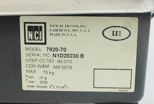 Weigh Tronix NCI 7820-70 70kg Stainless Steel Scale 14"Wide x 12 1/2"Long