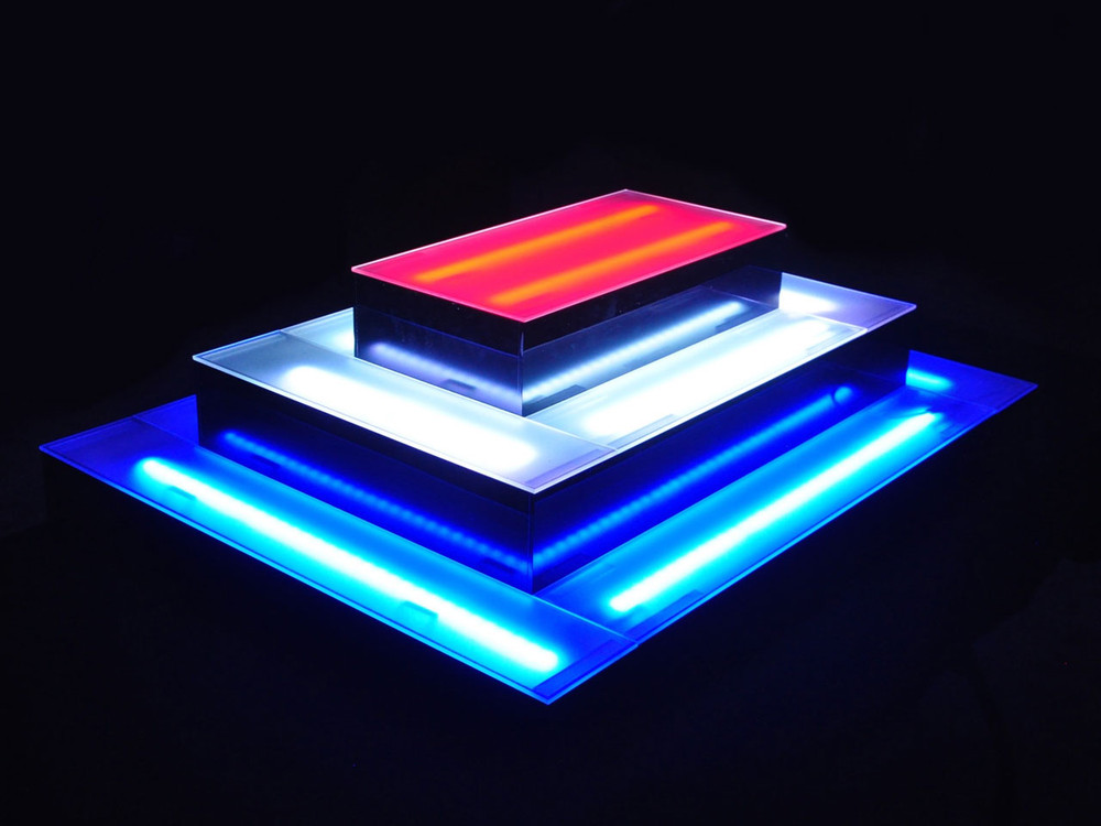 Island 3 Tier Double Wide LED Bar Shelf Display - LiquorShelves.com