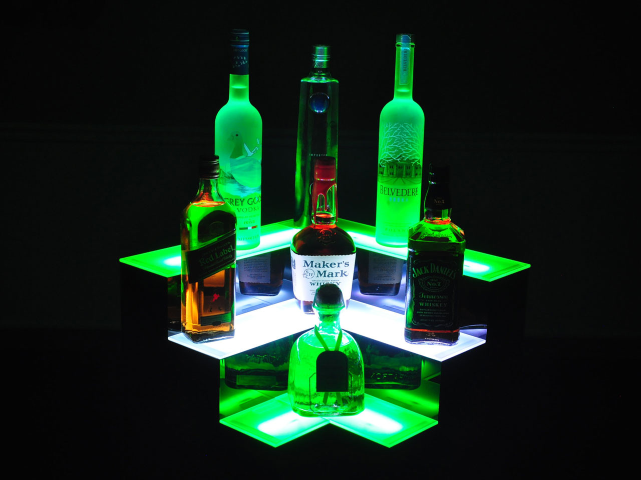 Corner 3 Tier LED Bar Shelf Display - LiquorShelves.com