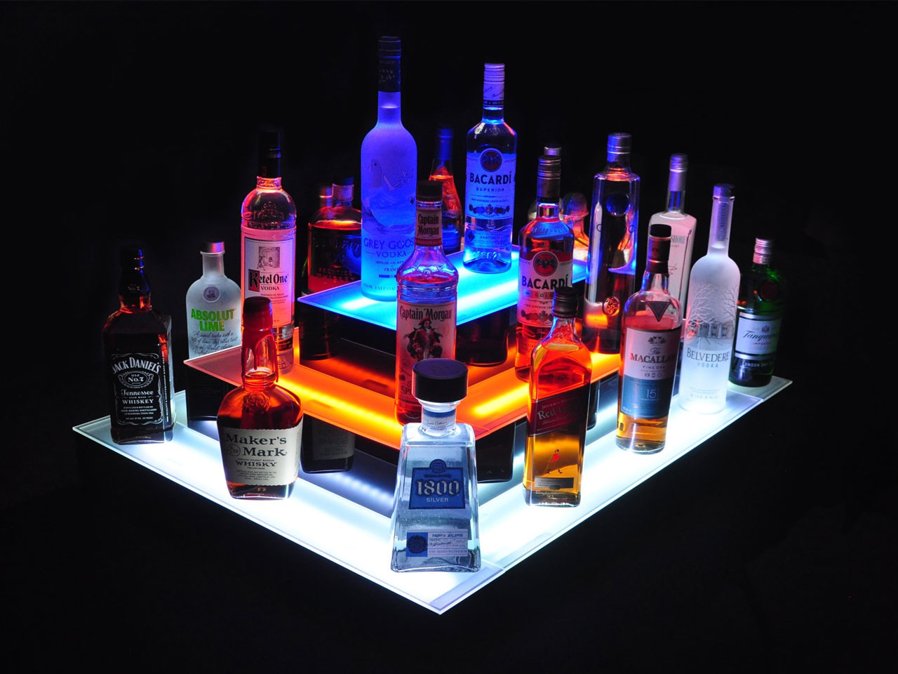 Tiered LED Bar Shelf Displays - LiquorShelves.com