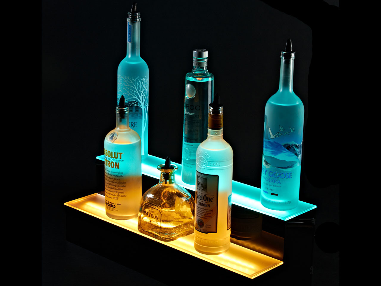 Low Profile 2 Tier LED Bar Shelf Display - LiquorShelves.com