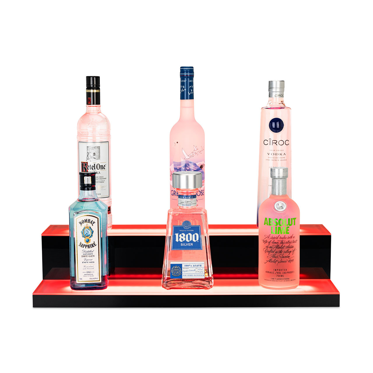 Low Profile 2 Tier LED Bar Shelf Display - LiquorShelves.com