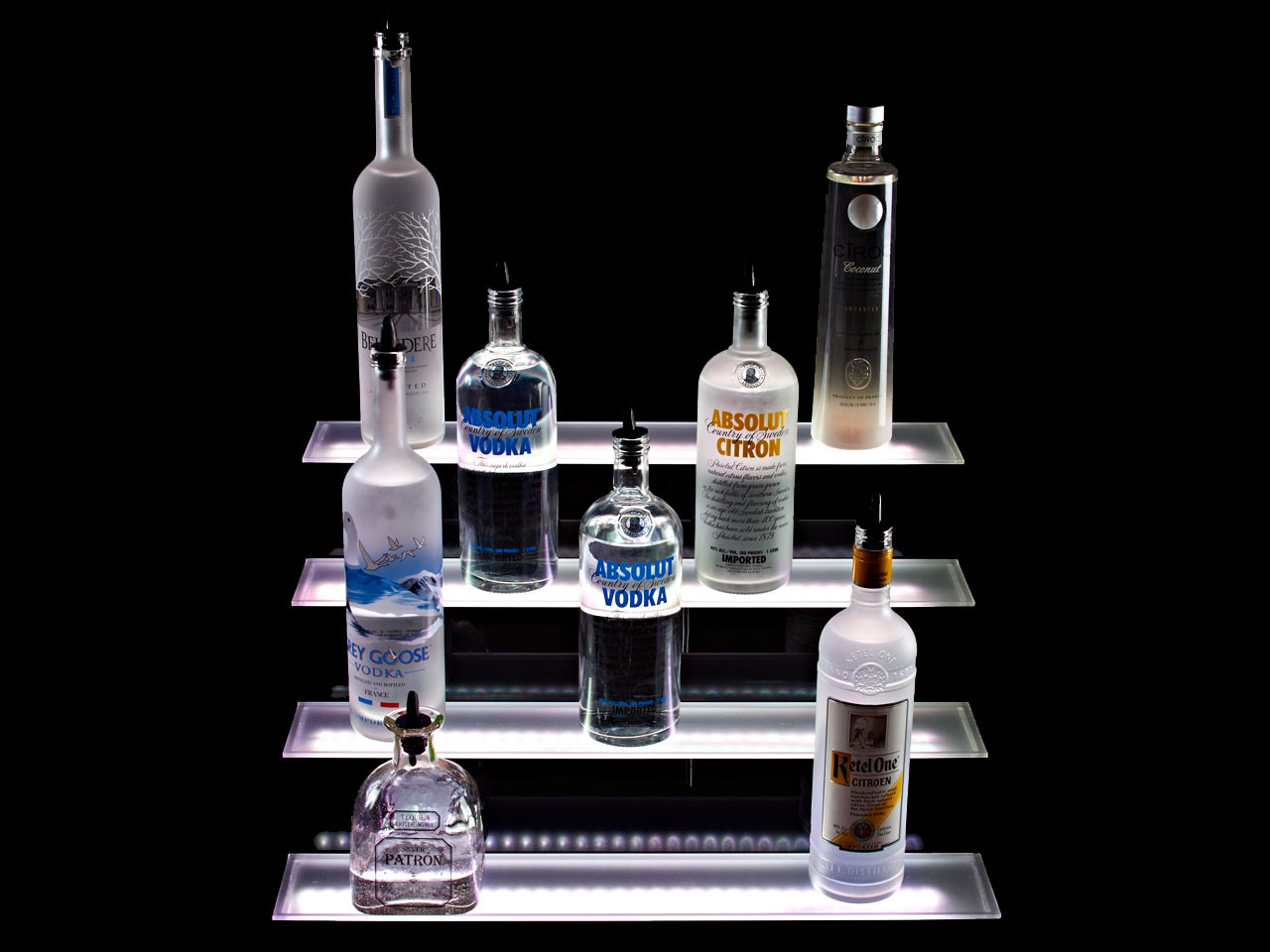 4 Tier LED Bar Shelf Display - LiquorShelves.com