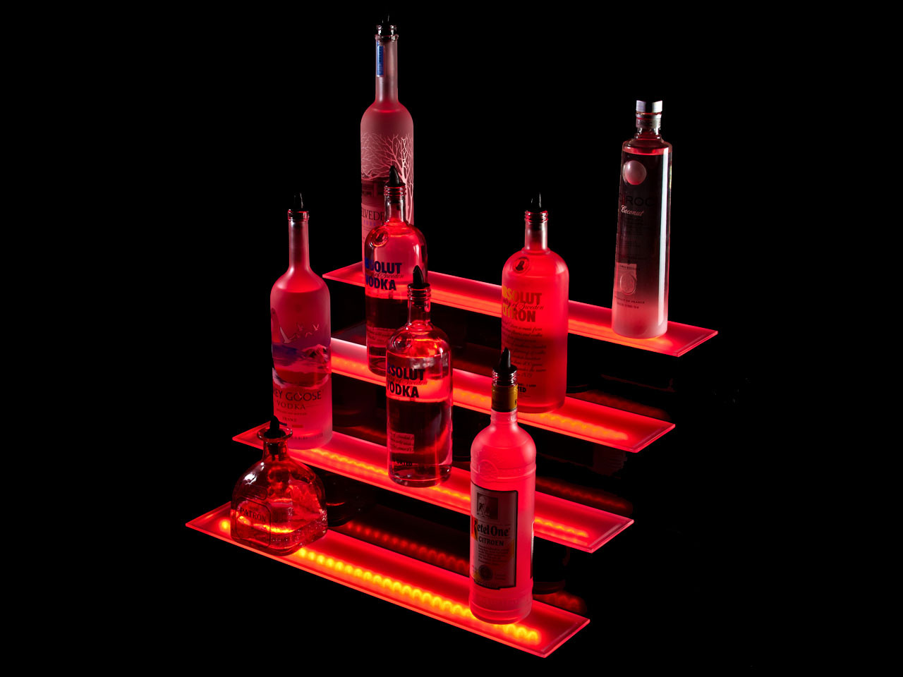 4 Tier LED Bar Shelf Display - LiquorShelves.com