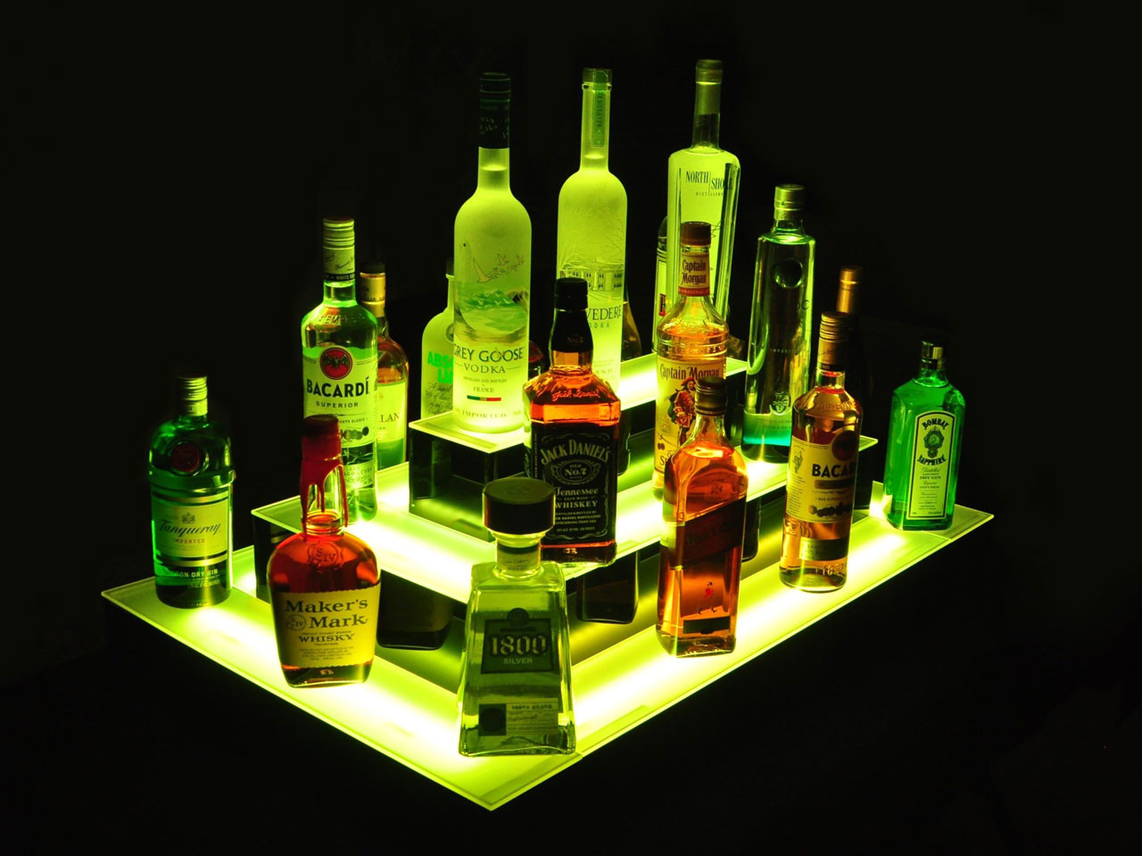 Island 3 Tier LED Bar Shelf Display - LiquorShelves.com