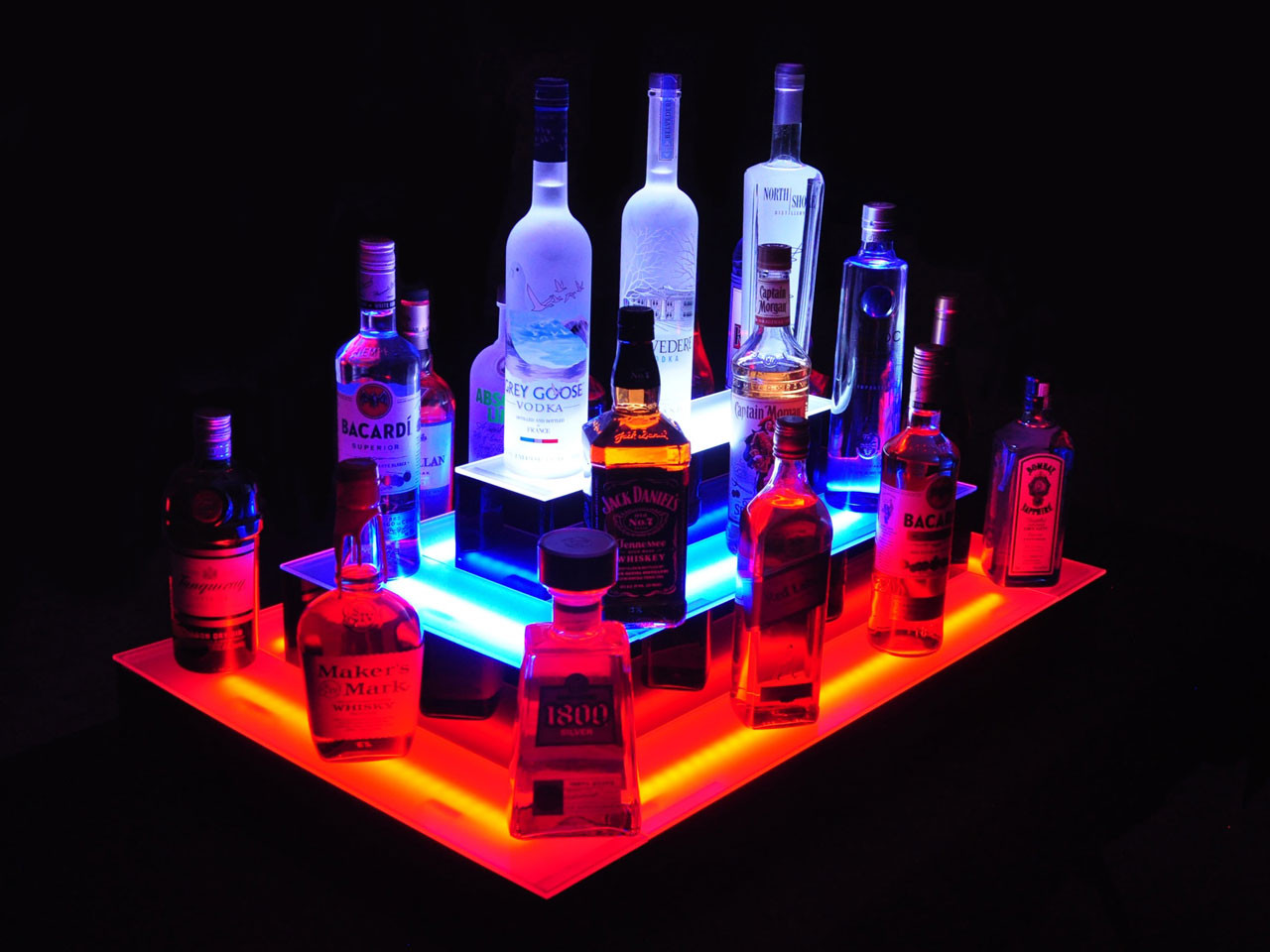 Island 3 Tier LED Bar Shelf Display - LiquorShelves.com