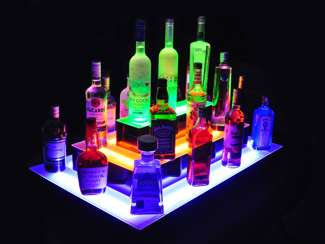 Island 3 Tier LED Bar Shelf Display - LiquorShelves.com