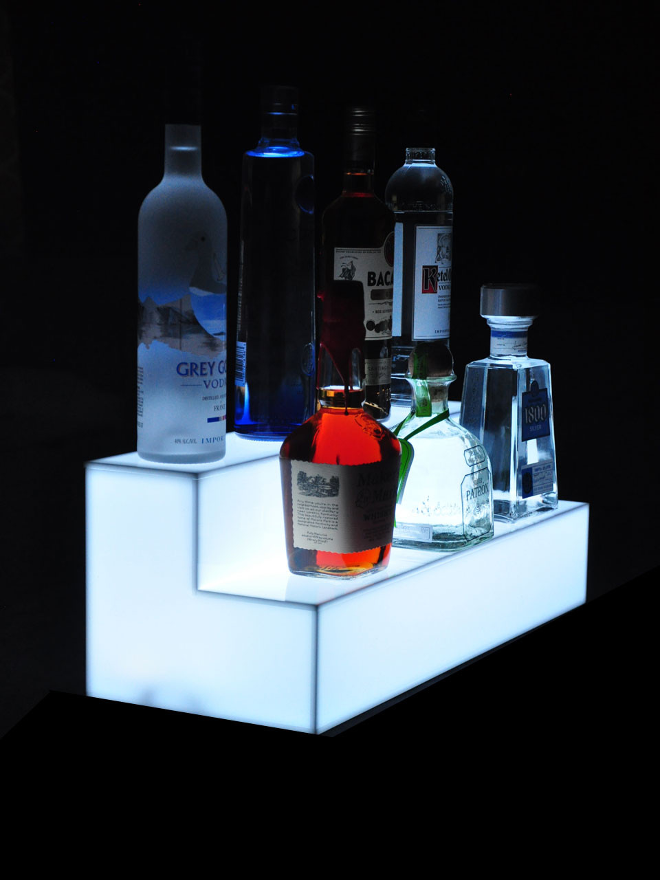 Glow Step 2 Tier LED Bar Shelf Display - LiquorShelves.com