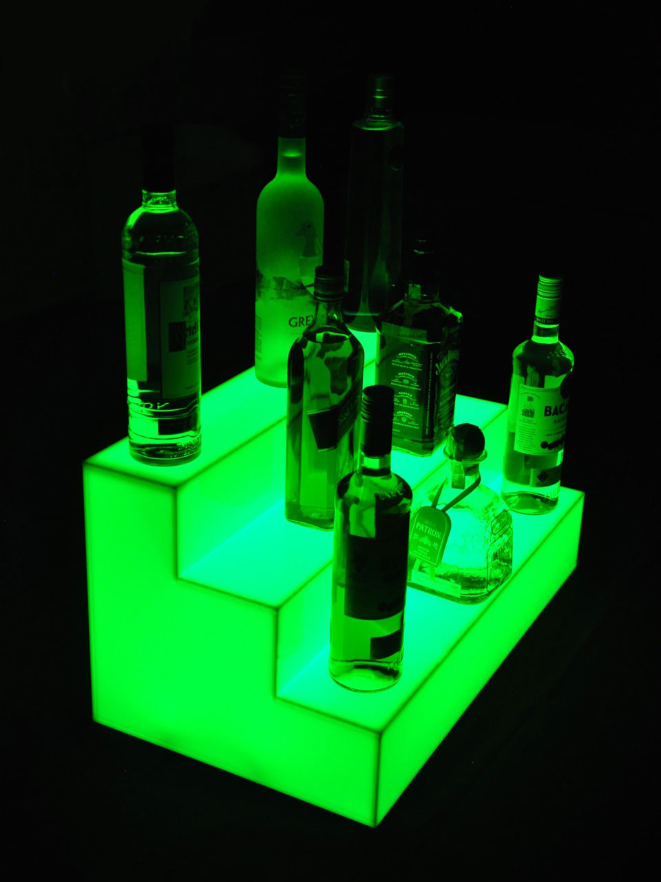 Glow Step 3 Tier LED Bar Shelf Display - LiquorShelves.com