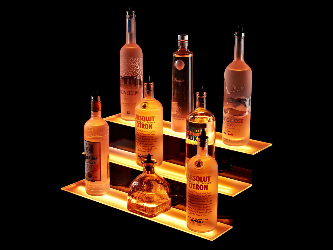 3 Tier LED Bar Shelf Display - LiquorShelves.com