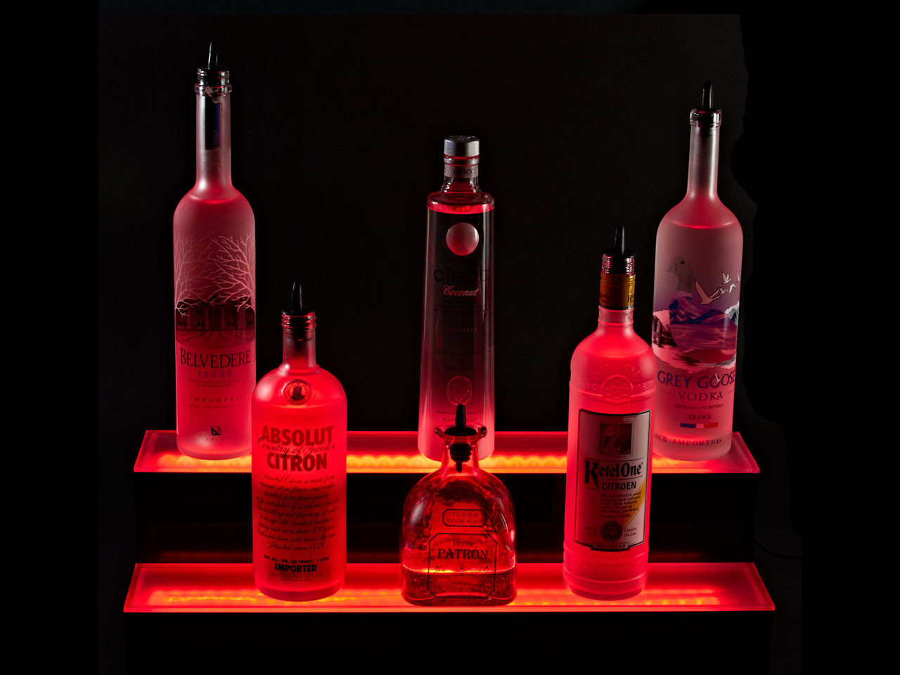 2 Tier LED Bar Shelf Display - LiquorShelves.com