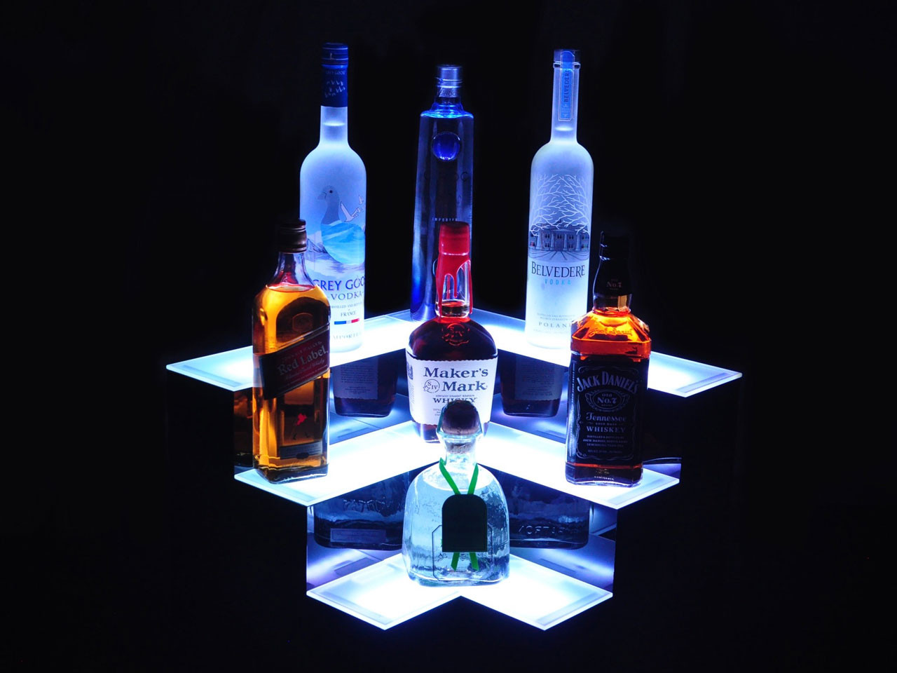 Corner 3 Tier LED Bar Shelf Display - LiquorShelves.com