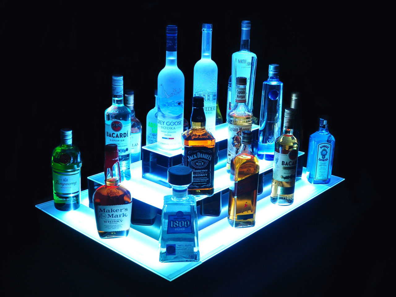 Tiered LED Bar Shelf Displays - LiquorShelves.com