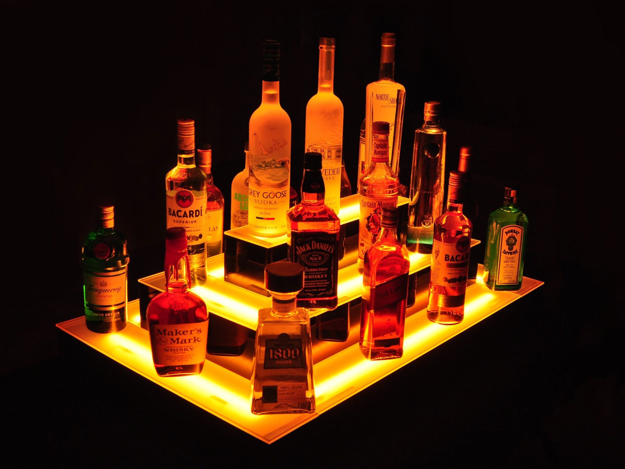 Island 3 Tier LED Bar Shelf Display - LiquorShelves.com