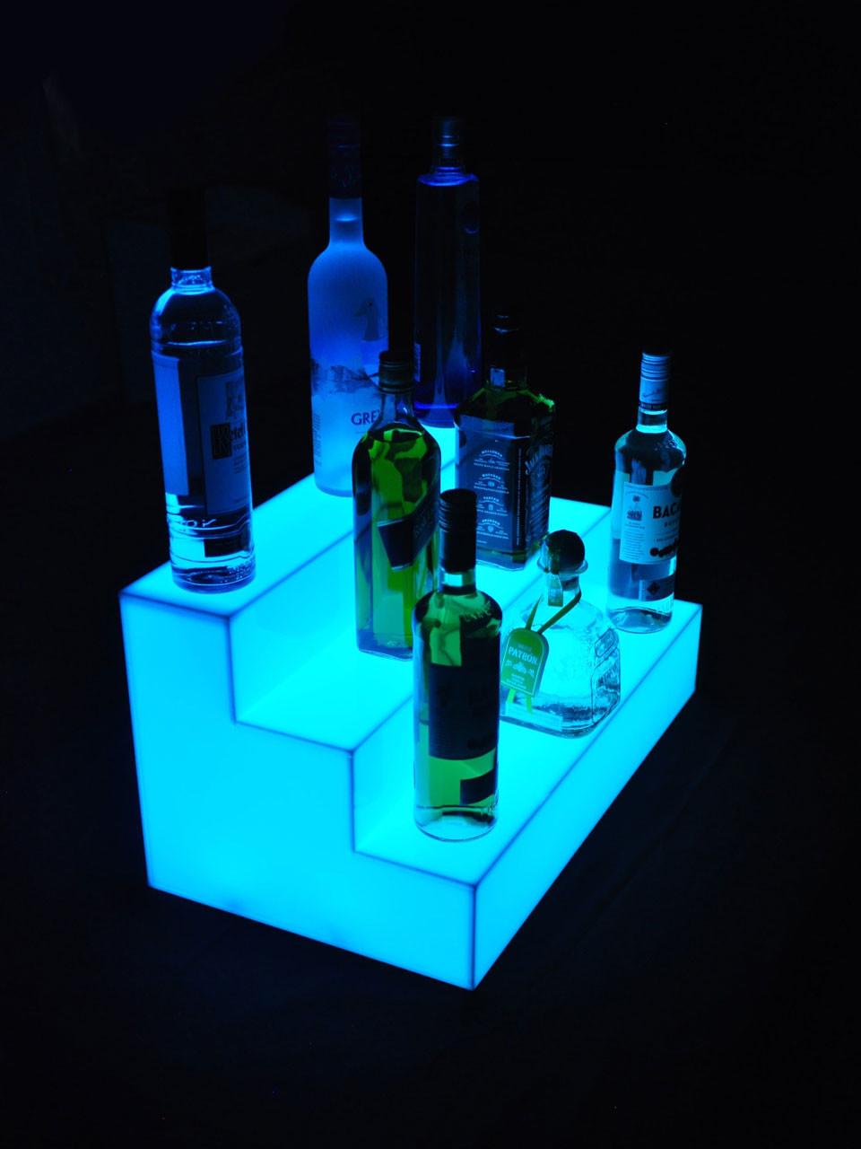Glow Step 3 Tier LED Bar Shelf Display - LiquorShelves.com