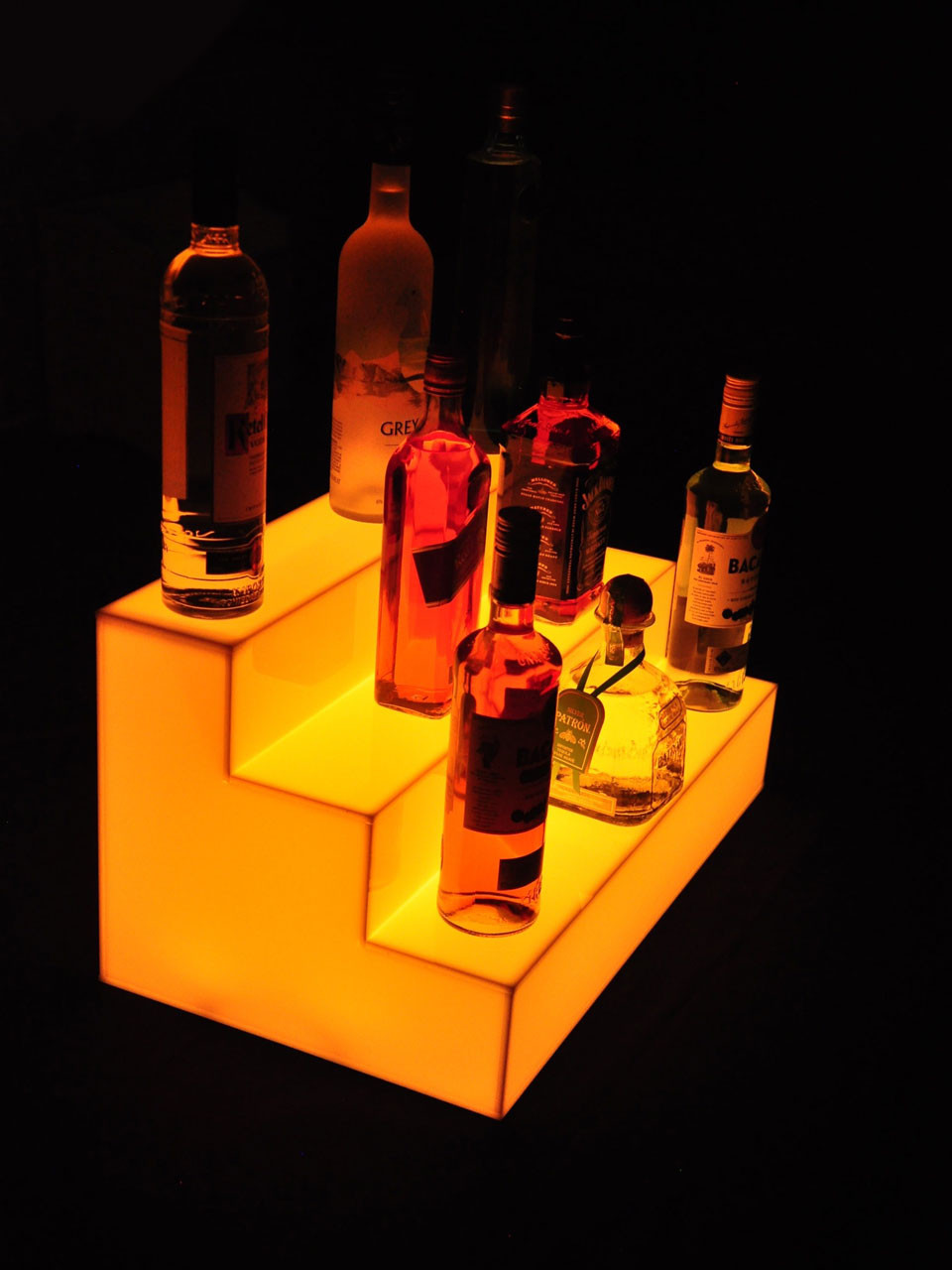Glow Step 3 Tier LED Bar Shelf Display - LiquorShelves.com