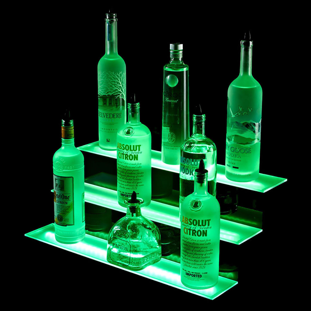 Low Profile 3 Tier LED Bar Shelf Display - LiquorShelves.com