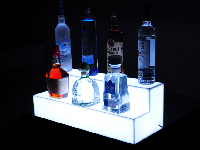 Glow Step 2 Tier LED Bar Shelf Display - LiquorShelves.com
