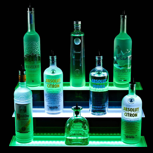 Low Profile 3 Tier LED Bar Shelf Display - LiquorShelves.com