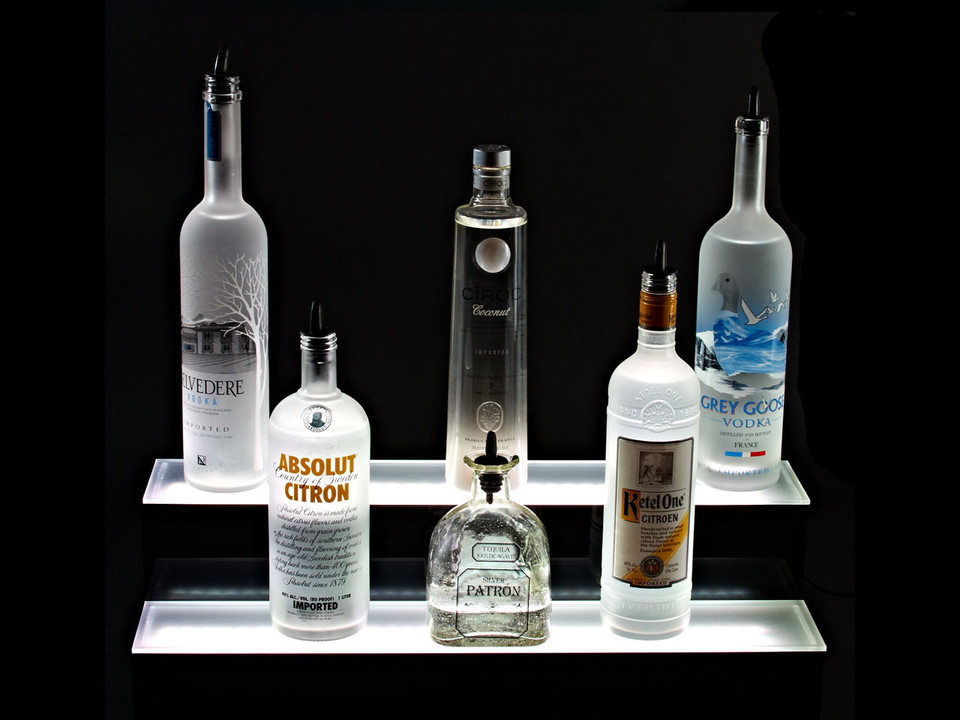2 Tier LED Bar Shelf Display - LiquorShelves.com
