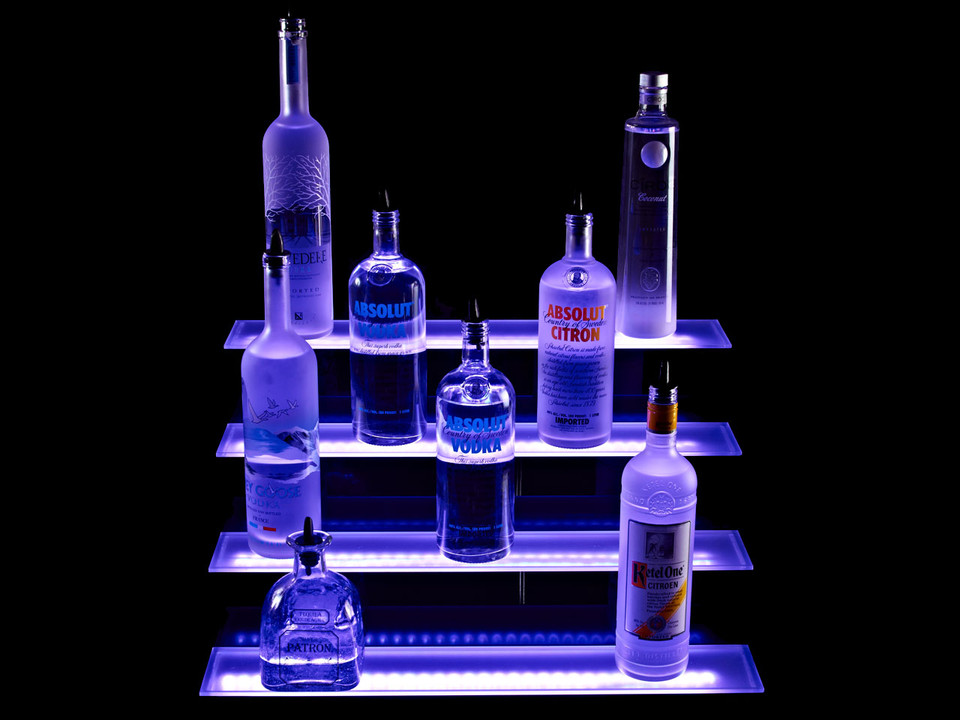 4 Tier LED Bar Shelf Display - LiquorShelves.com