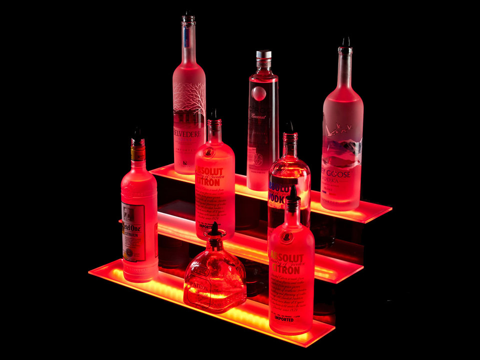 3 Tier LED Bar Shelf Display - LiquorShelves.com