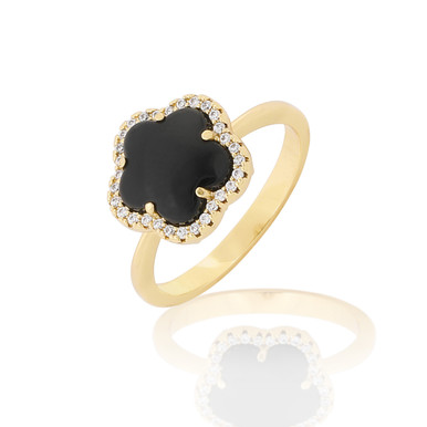 Jankuo 14K Goldplated, Onyx & Cubic Zirconia Clover Ring