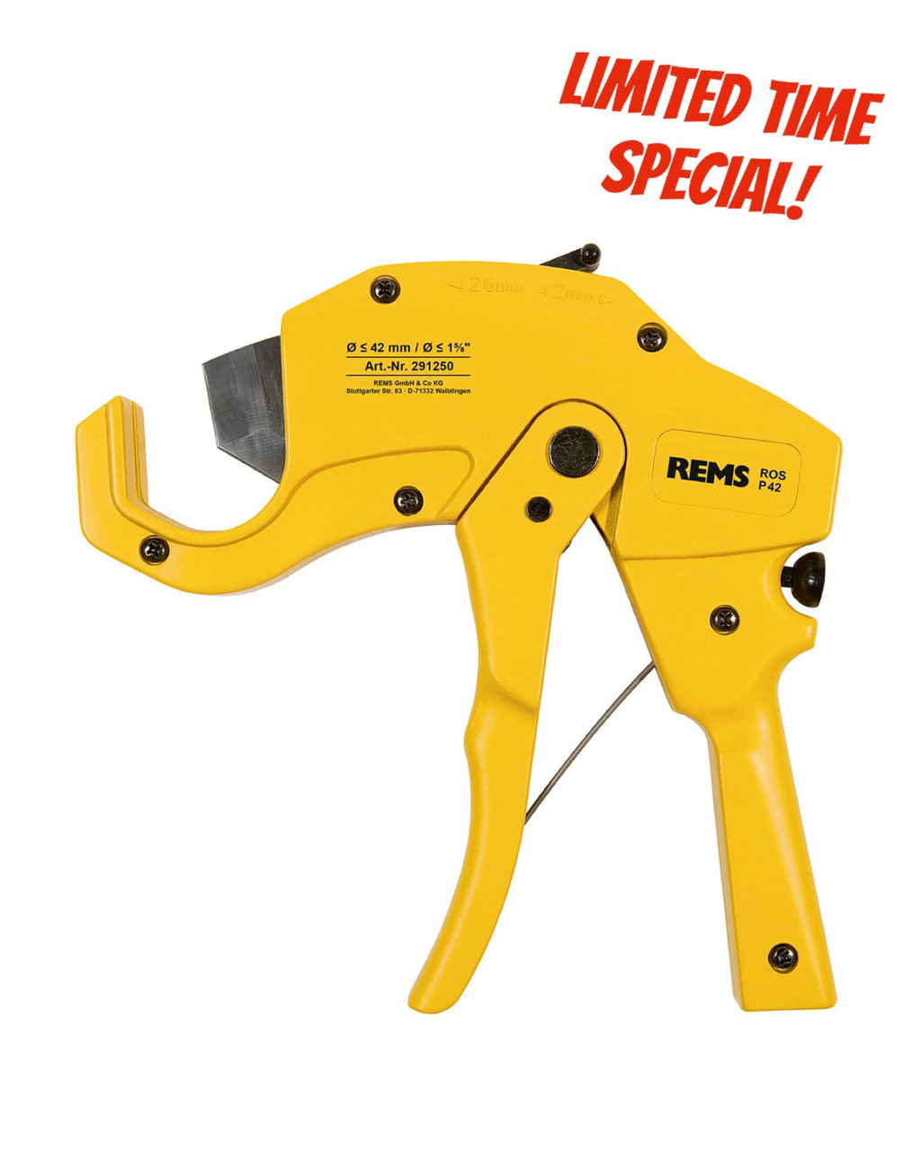 REMS 291250 - ROS P 42 Ratcheting Plastic Pipe Cutter (0"-1-5/8 ...