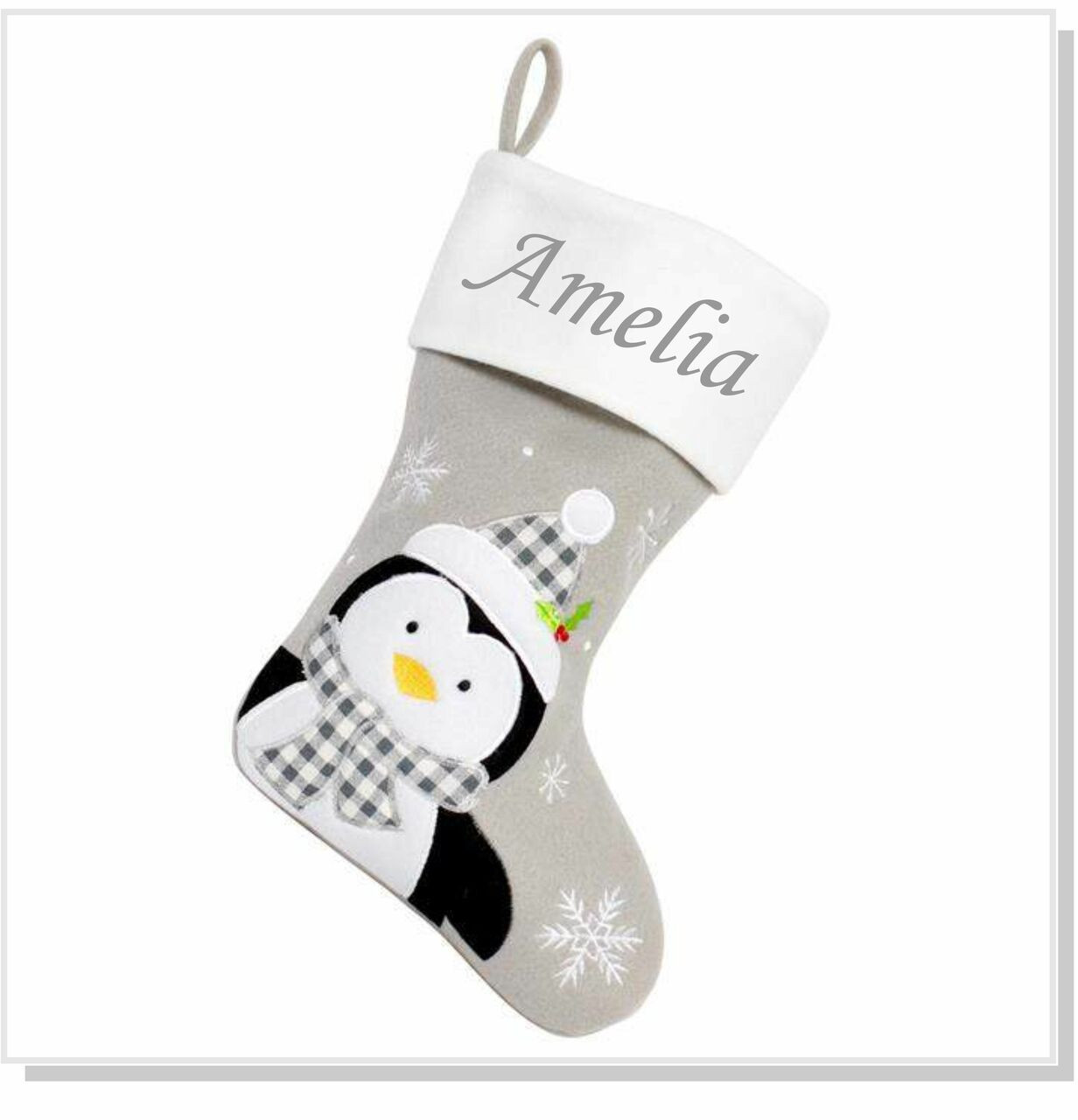 Personalised Deluxe SILVER Stocking - (Cute Penguin) - CladishSports.co ...