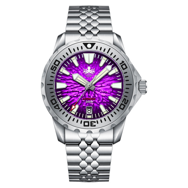 PHOIBOS WAVE MASTER GMT 200M Automatic Diver Watch PY049H Purple