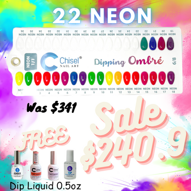 Chisel Powder Neon 22 Colors Free 4 Liquid 0.5oz - US Nail Supply LLC