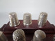 Set of 12 Antique and Vintage Thimbles on Wooden Stand
