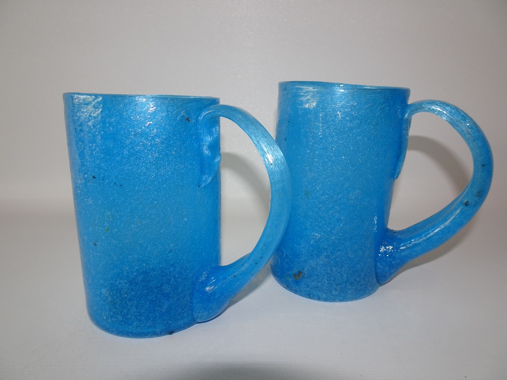 Vintage Martinuzzi Murano Hand Blown Blue Glass Mugs