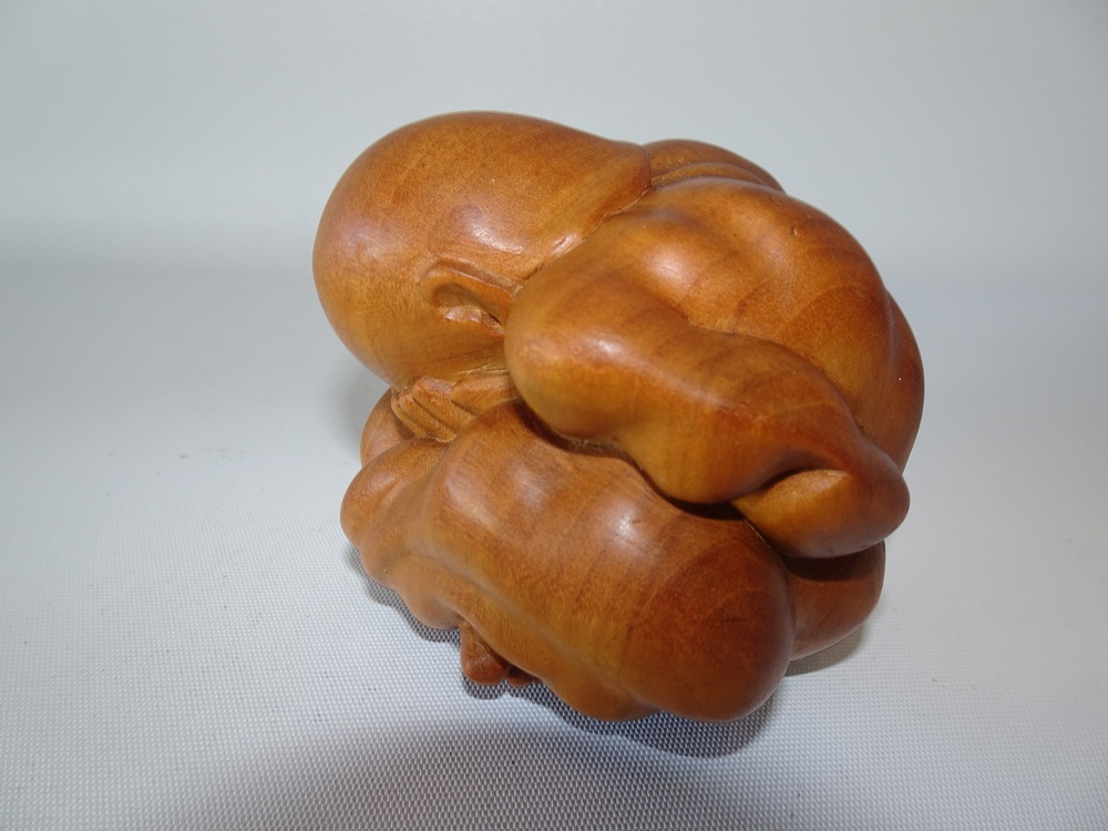 Vintage Carved Wooden Weeping Buddha