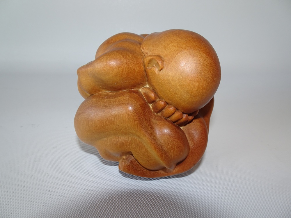 Vintage Carved Wooden Weeping Buddha